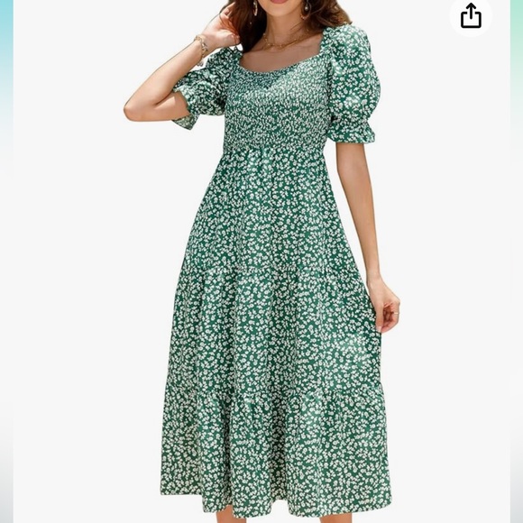 Dresses | Subiki Womens Boho Summer Smocked Midi Dress Square Neck Puff ...